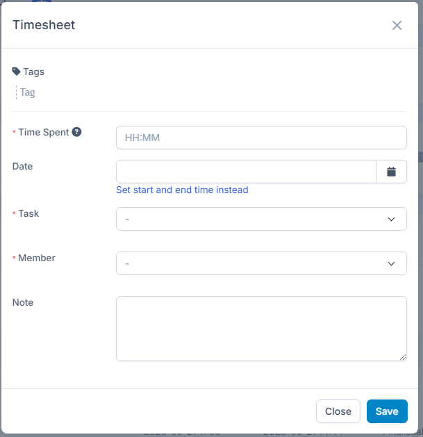 How to create original timesheets in a project?